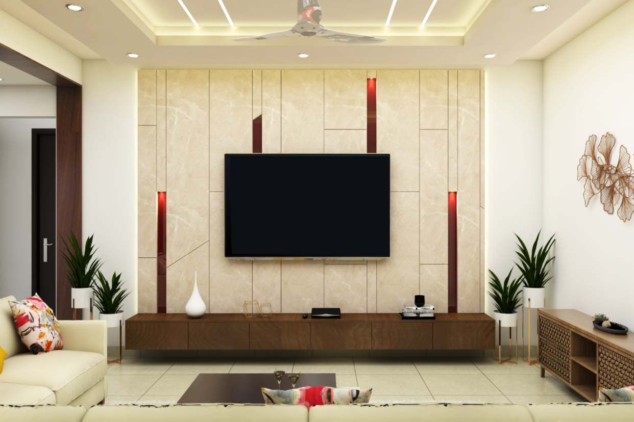 Spacious Contemporary Style Wall Mounted TV Unit Design | Livspace