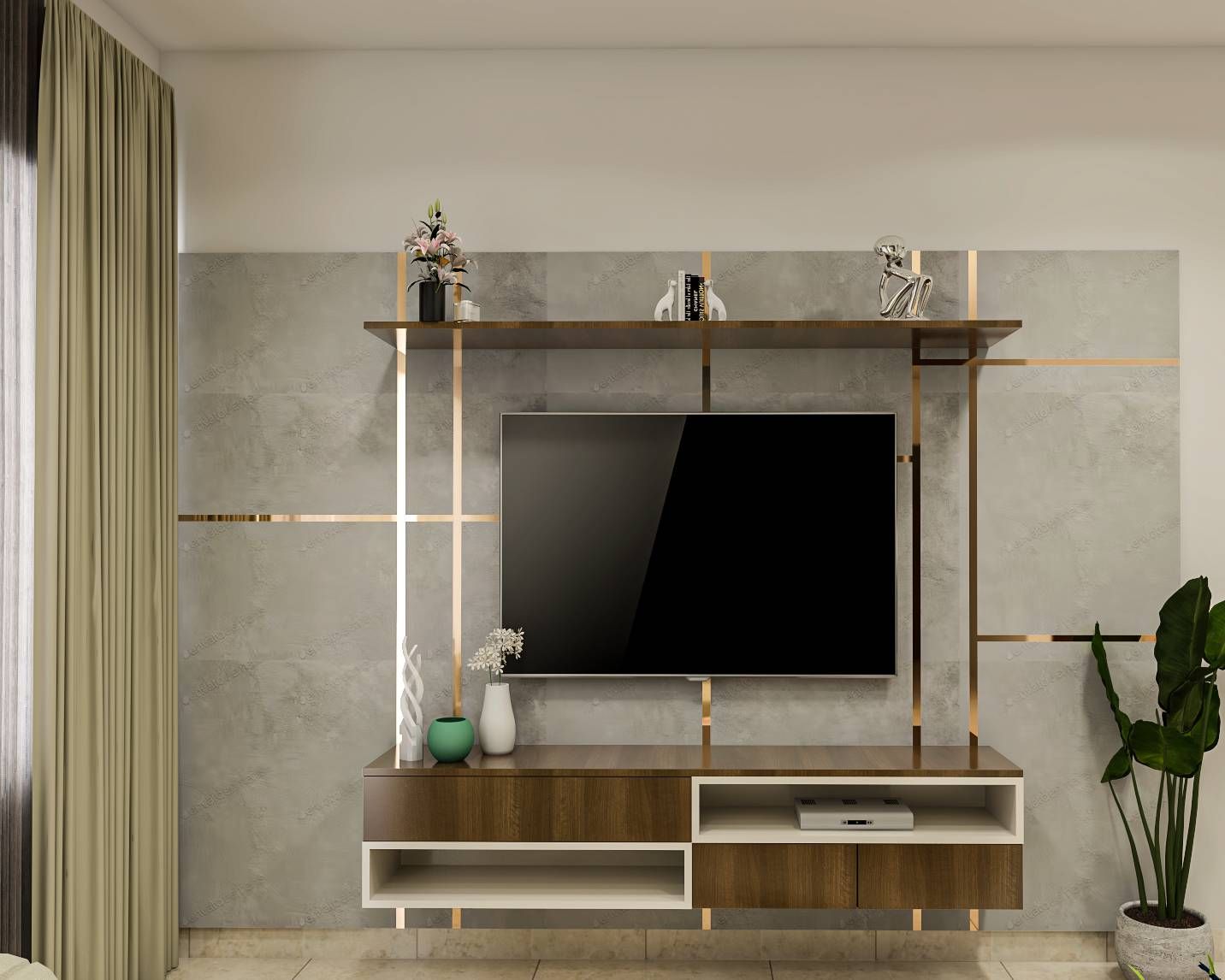 Modern Compact TV Unit Design With Grey Interiors | Livspace
