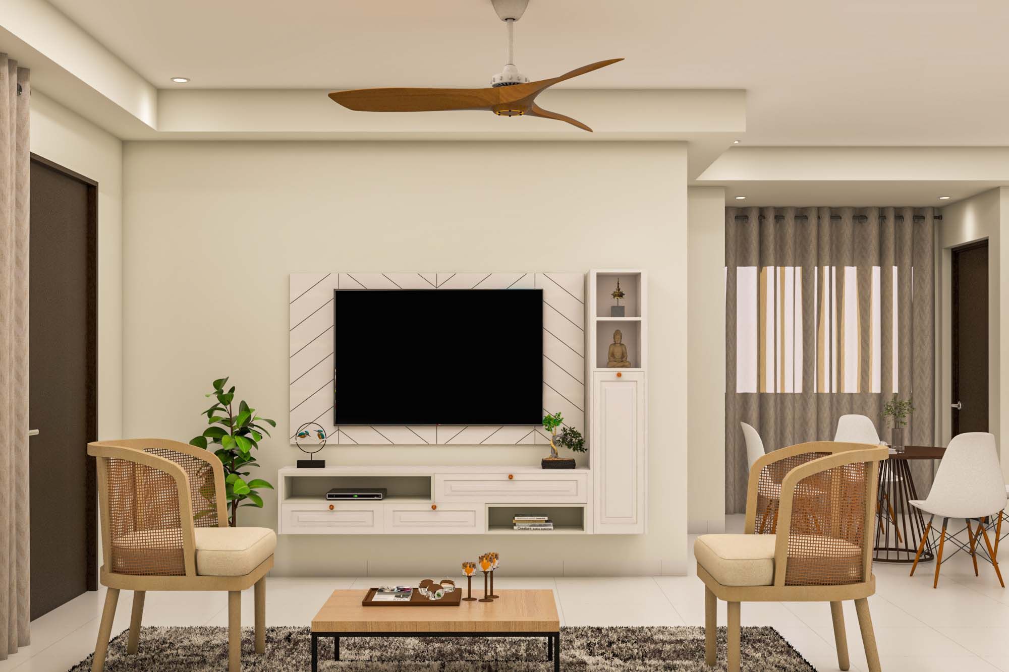 White TV Unit Design With Profile Shutters | Livspace