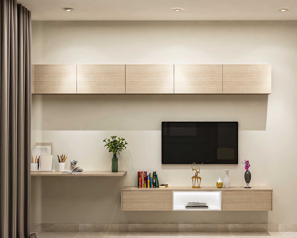 Spacious Wall Mounted Brown TV Unit Design | Livspace