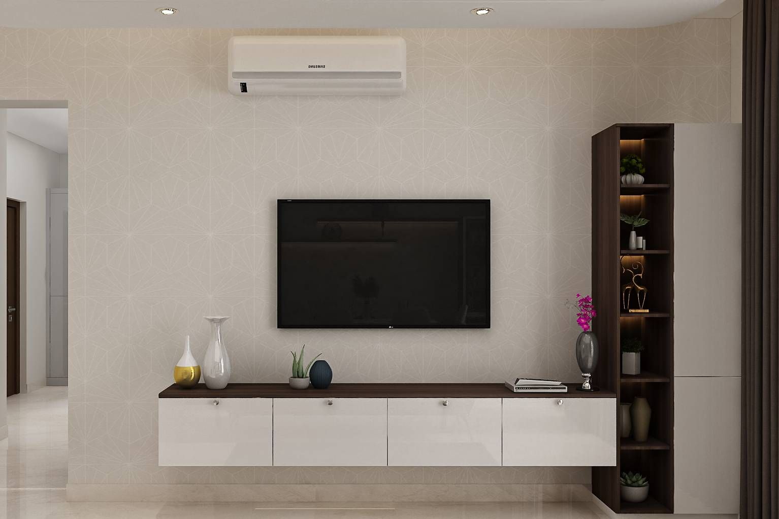 Low Maintenance Contemporary Style Compact TV Unit Design| Livspace