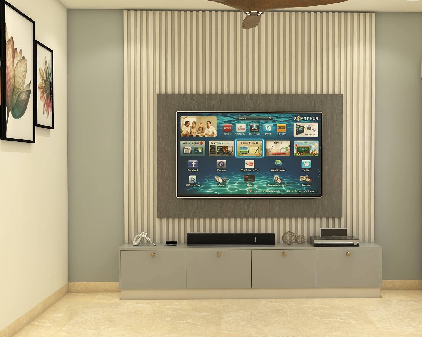 Low Maintenance Compact TV Unit Design For Rental | Livspace