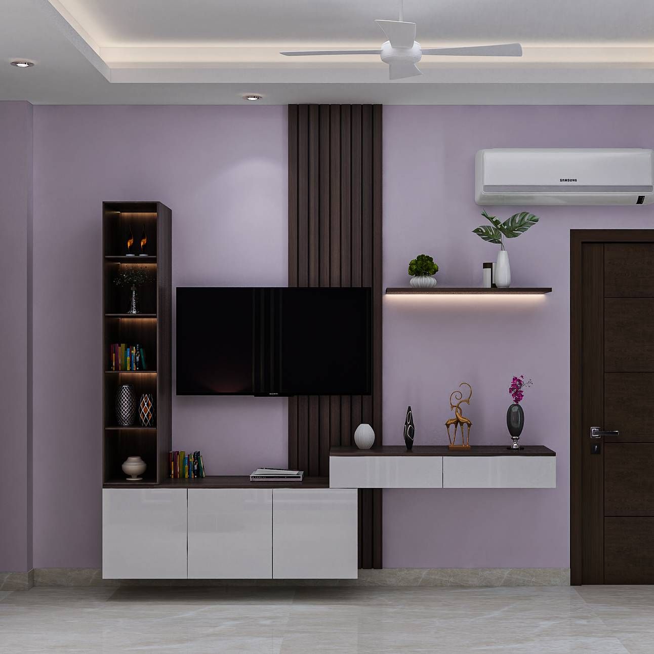 Modern Spacious TV Unit Design With Fluted Panels | Livspace