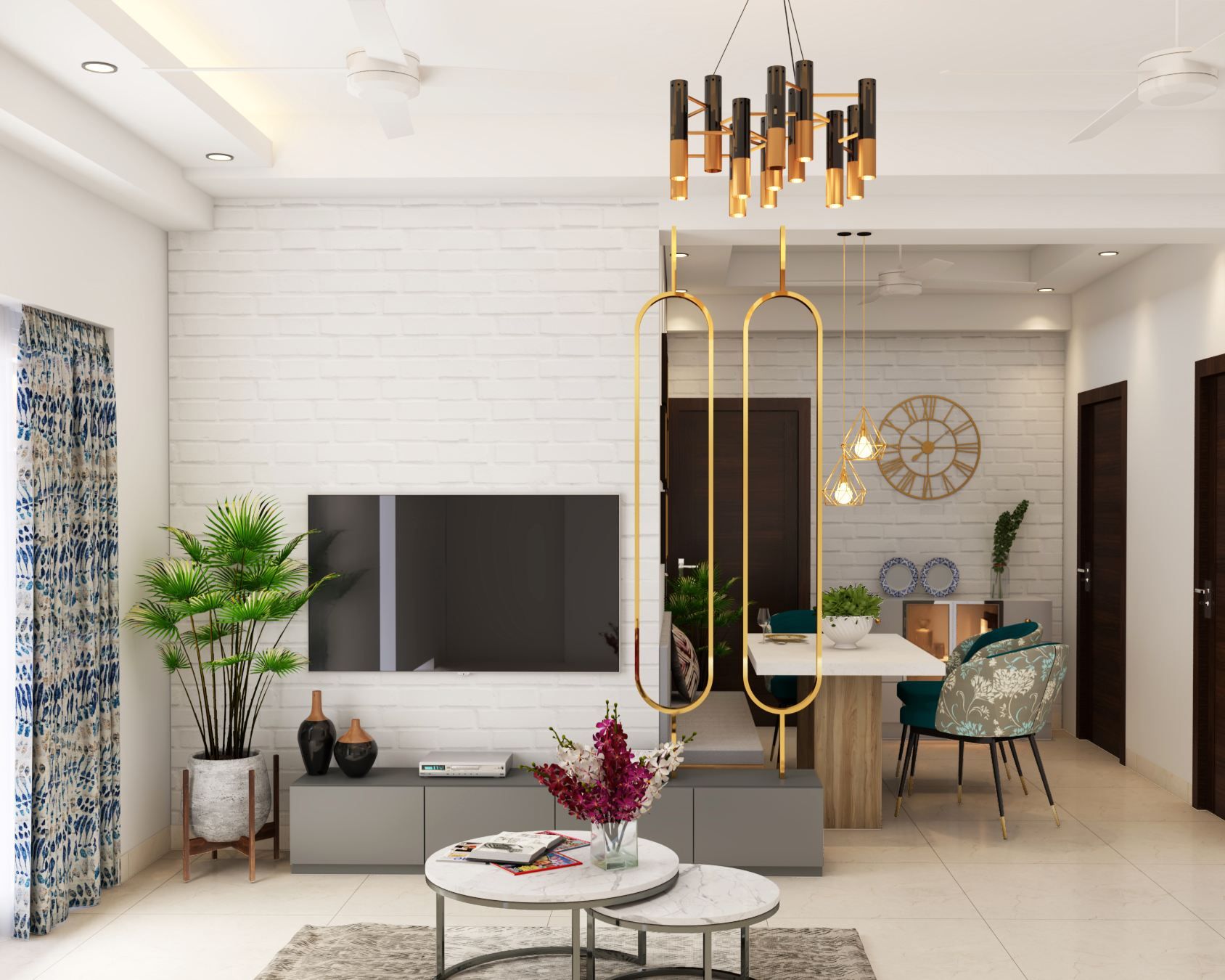 White Brick Contemporary TV Unit Design | Livspace