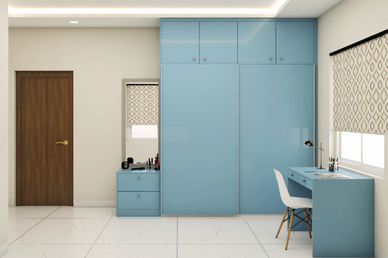 Modern And Spacious Blue Themed Wardrobe Design | Livspace