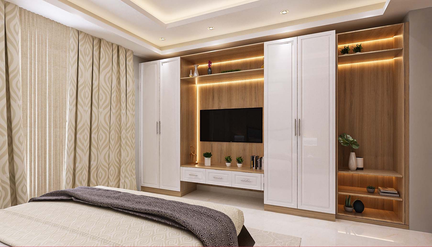 Modern Wardrobe Design With TV Console | Livspace