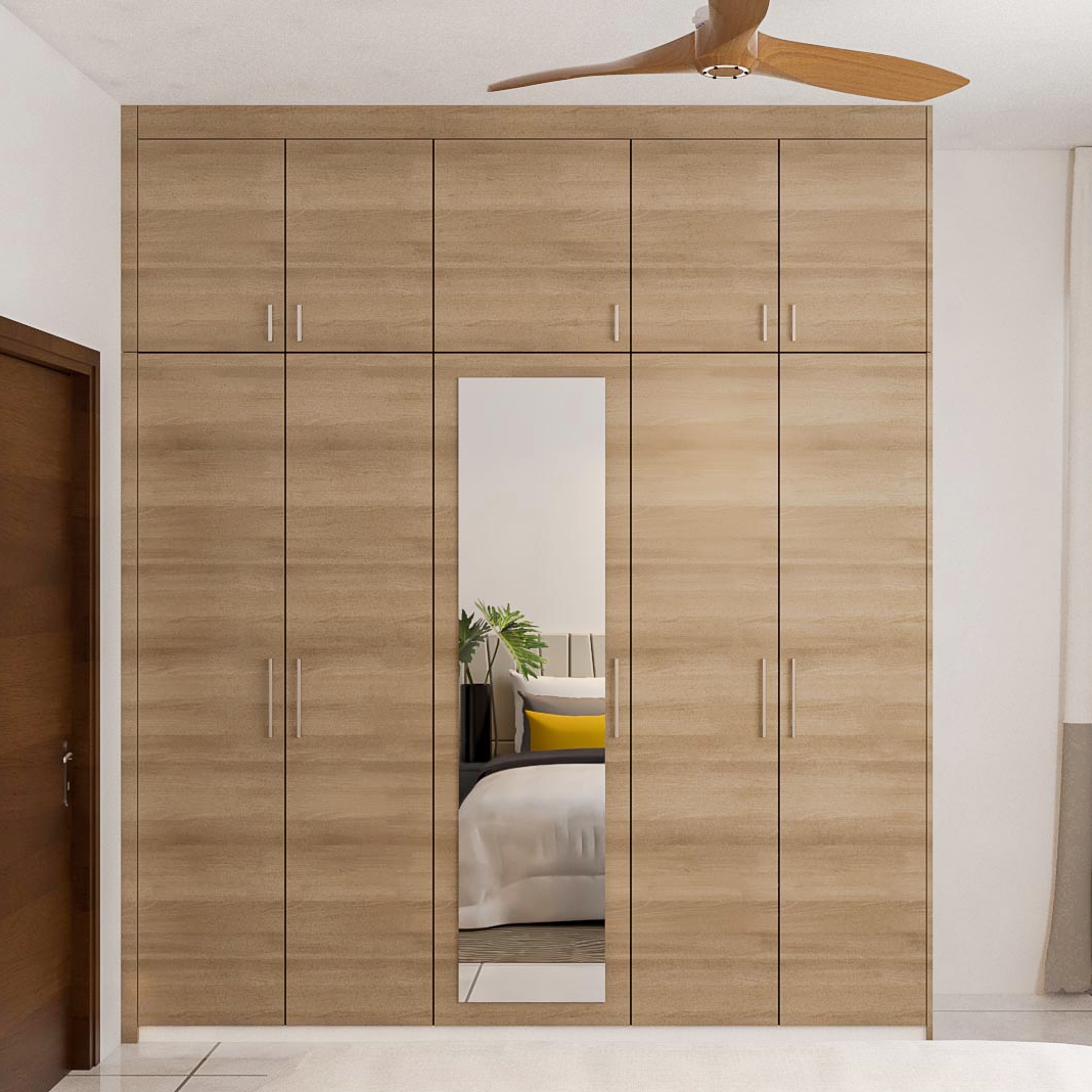 Modern Wardrobe Design In Light Wooden Textures And Mirror Livspace