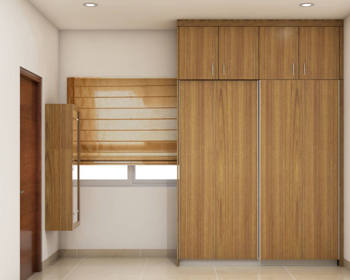 Modern Compact Wardrobe Design With Wood Laminate And Sliding Door ...