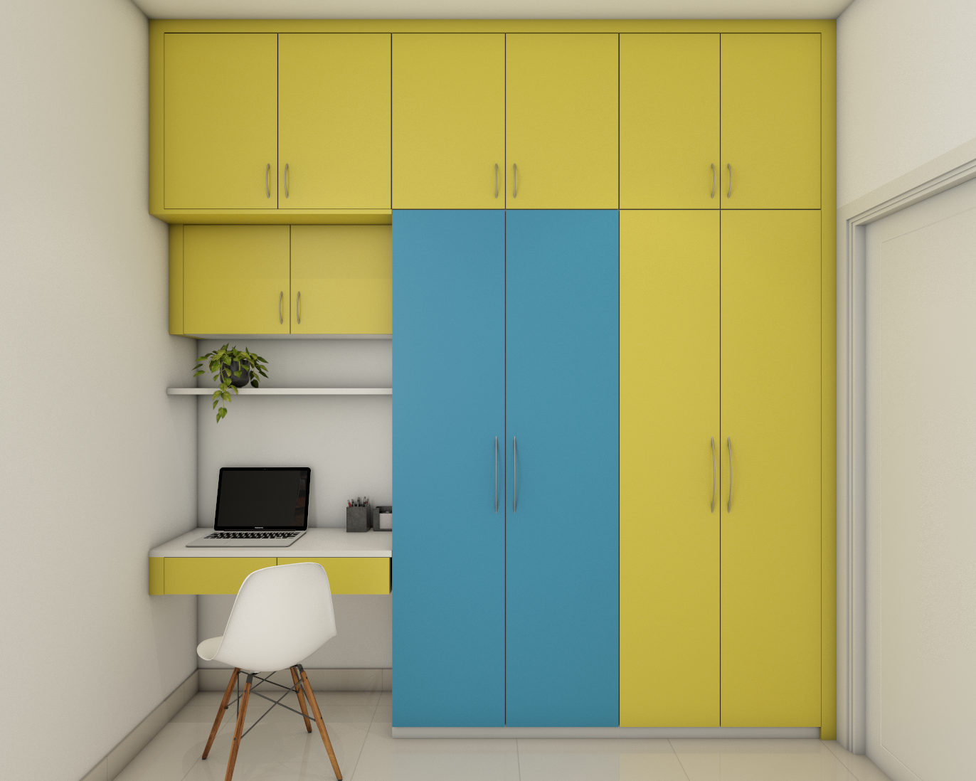Modern Wardrobe Design In Yellow And Blue | Livspace