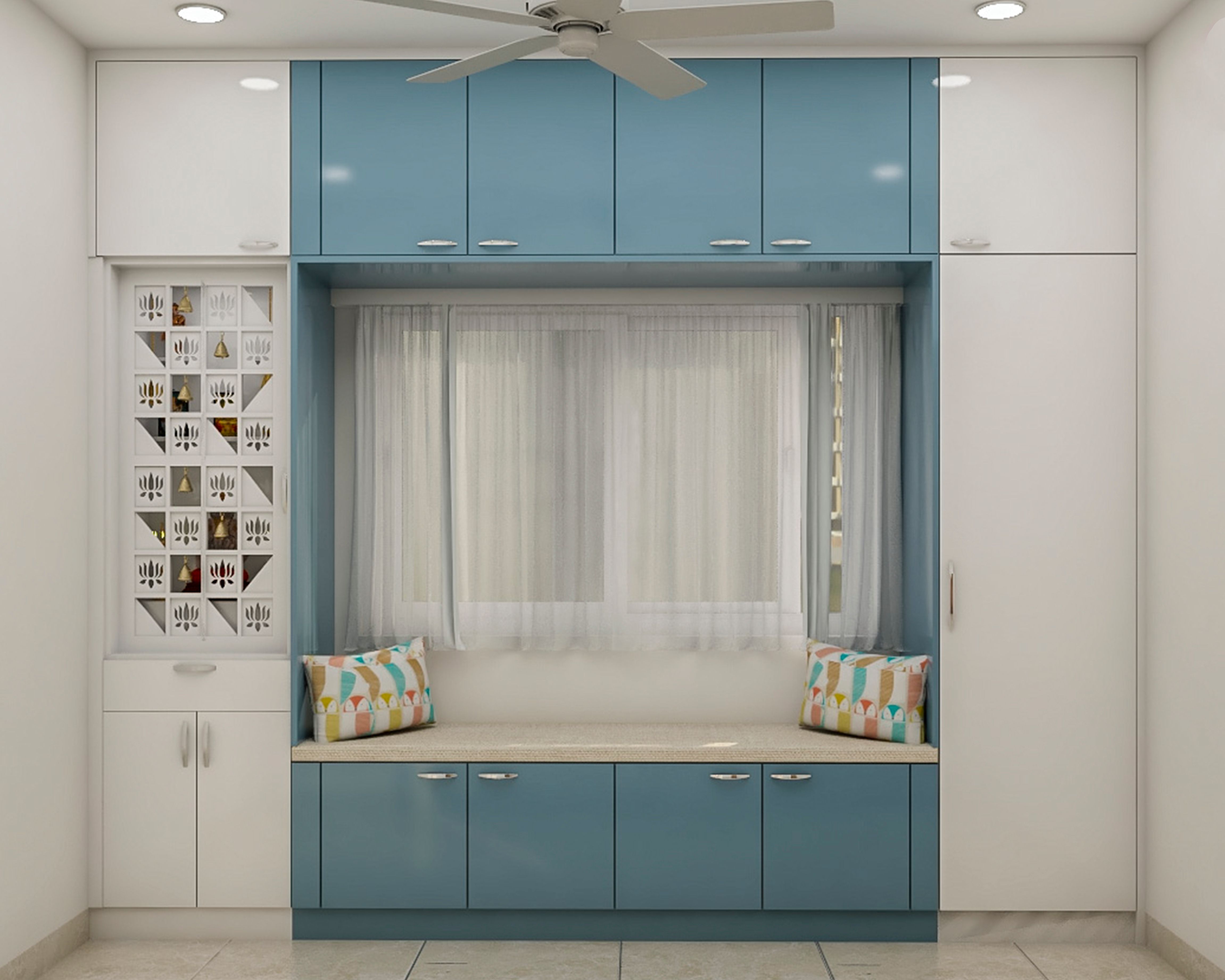 Modern Blue And White Toned Compact Wardrobe Design | Livspace