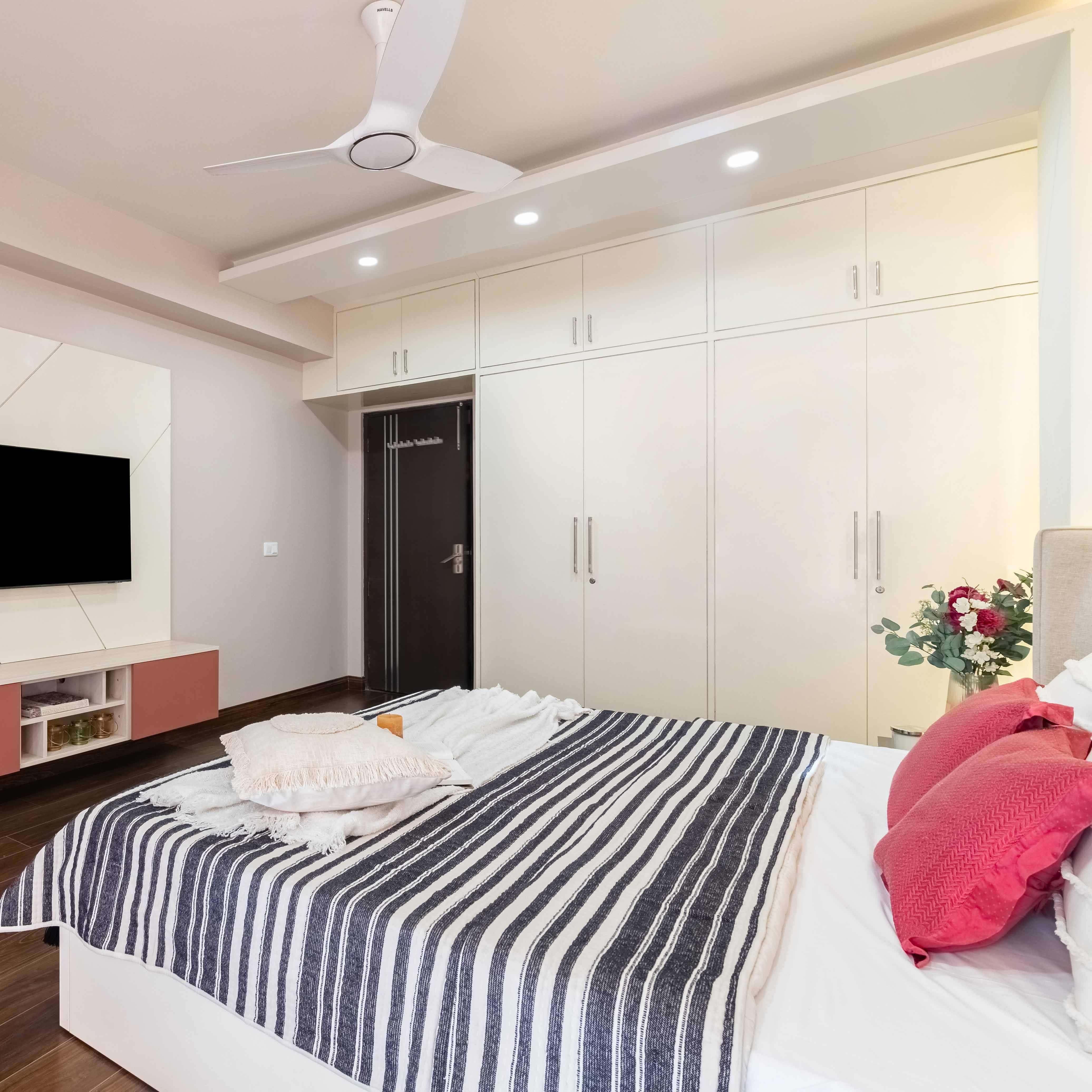 Modern Frosty White Wardrobe and Loft Set with Suede Laminate Finish | Livspace