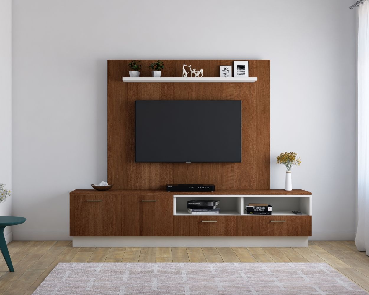 Modern Walnut Bronze TV Unit Design with TV Cabinet Open and Closed ...