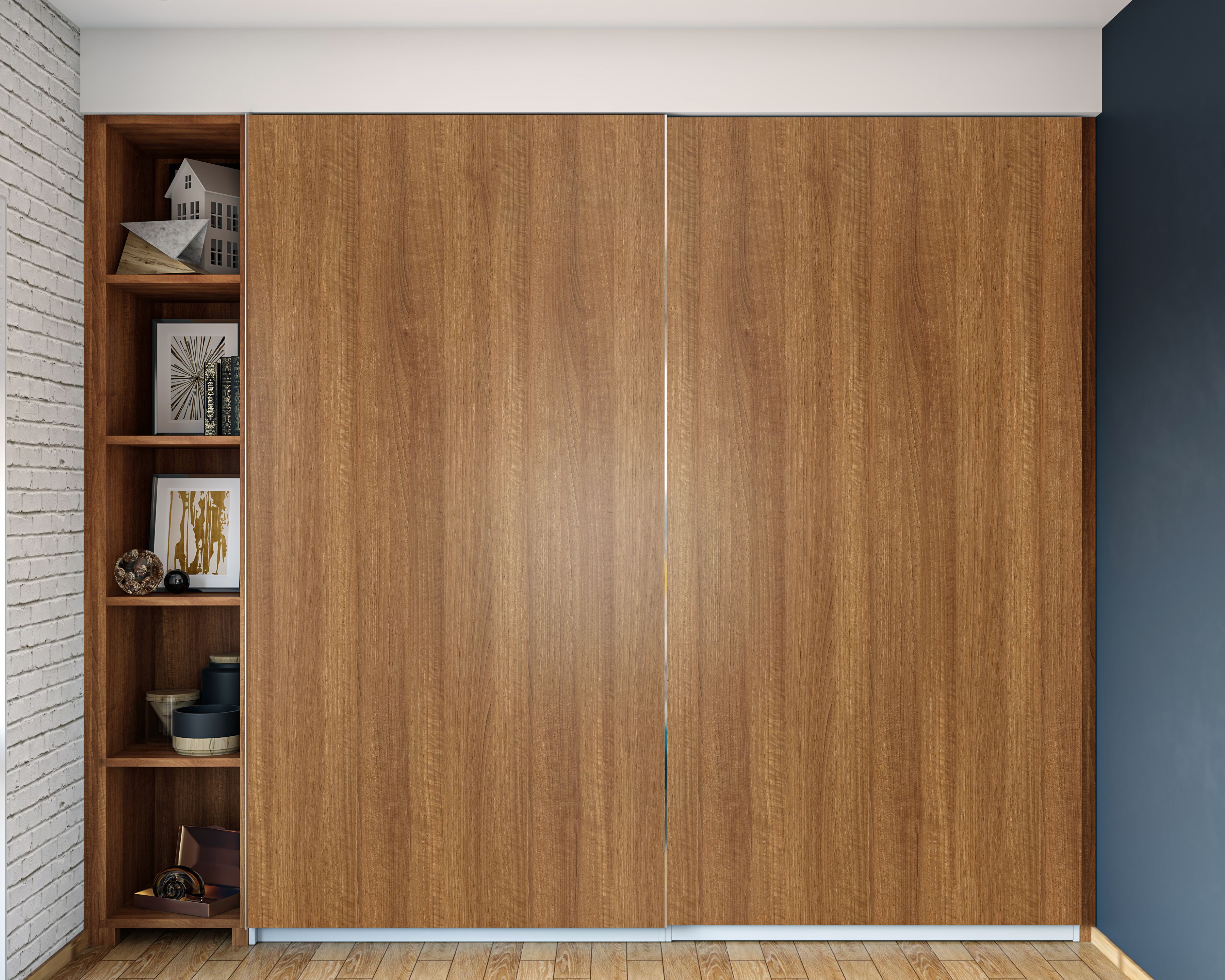 Modern Wooden Sliding Wardrobe With Handleless Look | Livspace