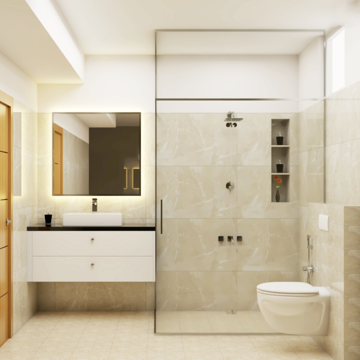 Well Lit Spacious Bathroom With Contemporary Interiors Livspace