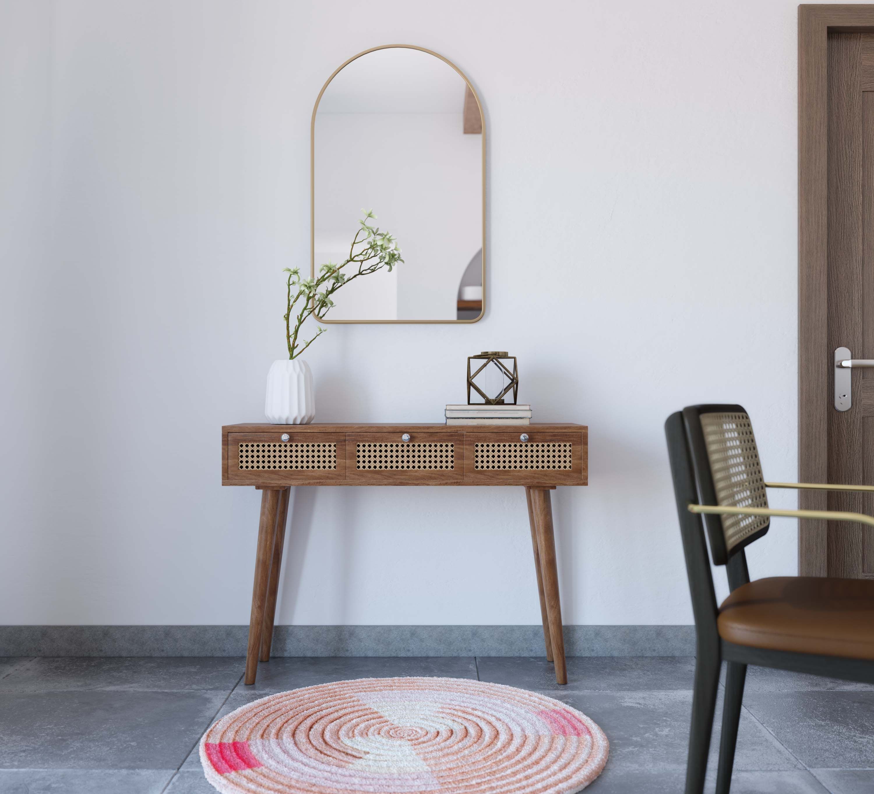 Small Elegant Foyer Design with Console Table and Mirror | Livspace