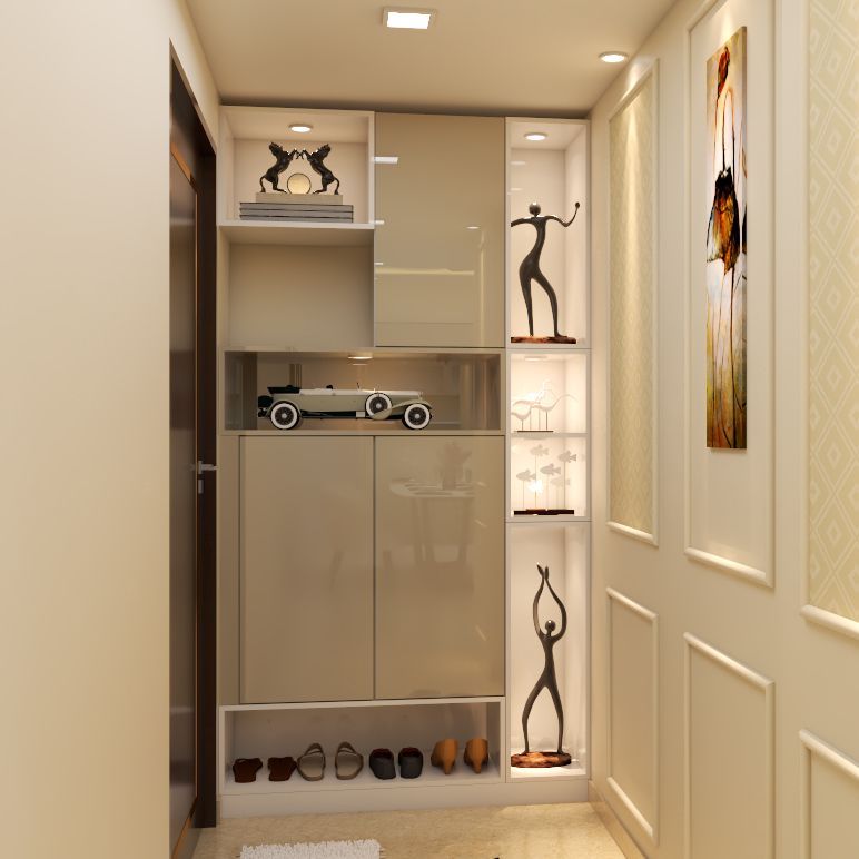 Contemporary Compact Foyer Design Idea with Storage Unit | Livspace