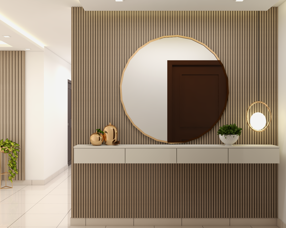 Vertical Panelling Contemporary Compact Foyer Design with Wall Mounted ...