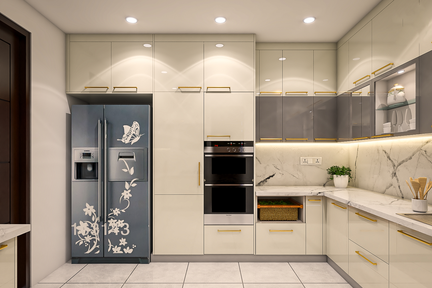 L Shaped Convenient Modern Style Modular Kitchen Design | Livspace