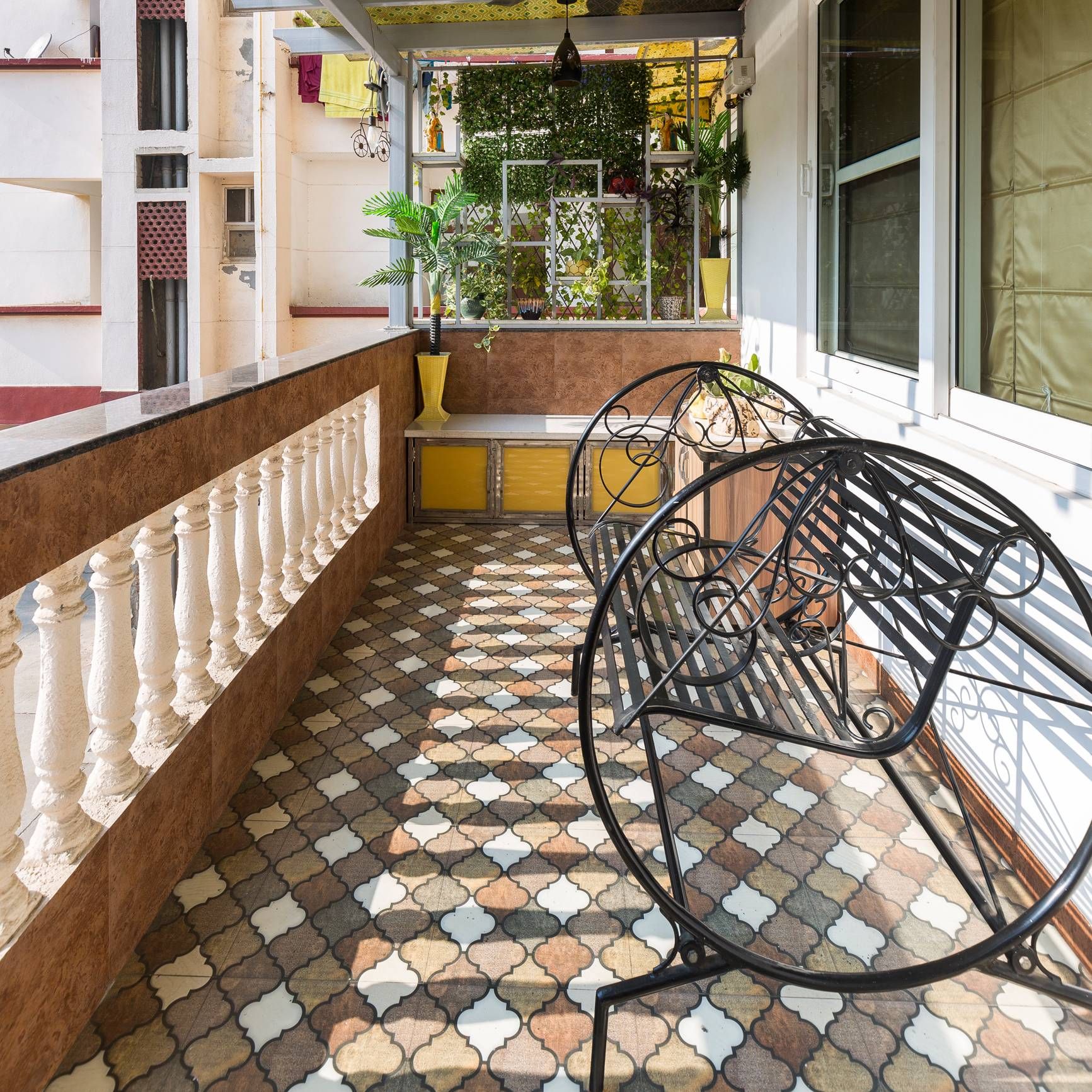 Small Balcony Design With Storage And Seating | Livspace