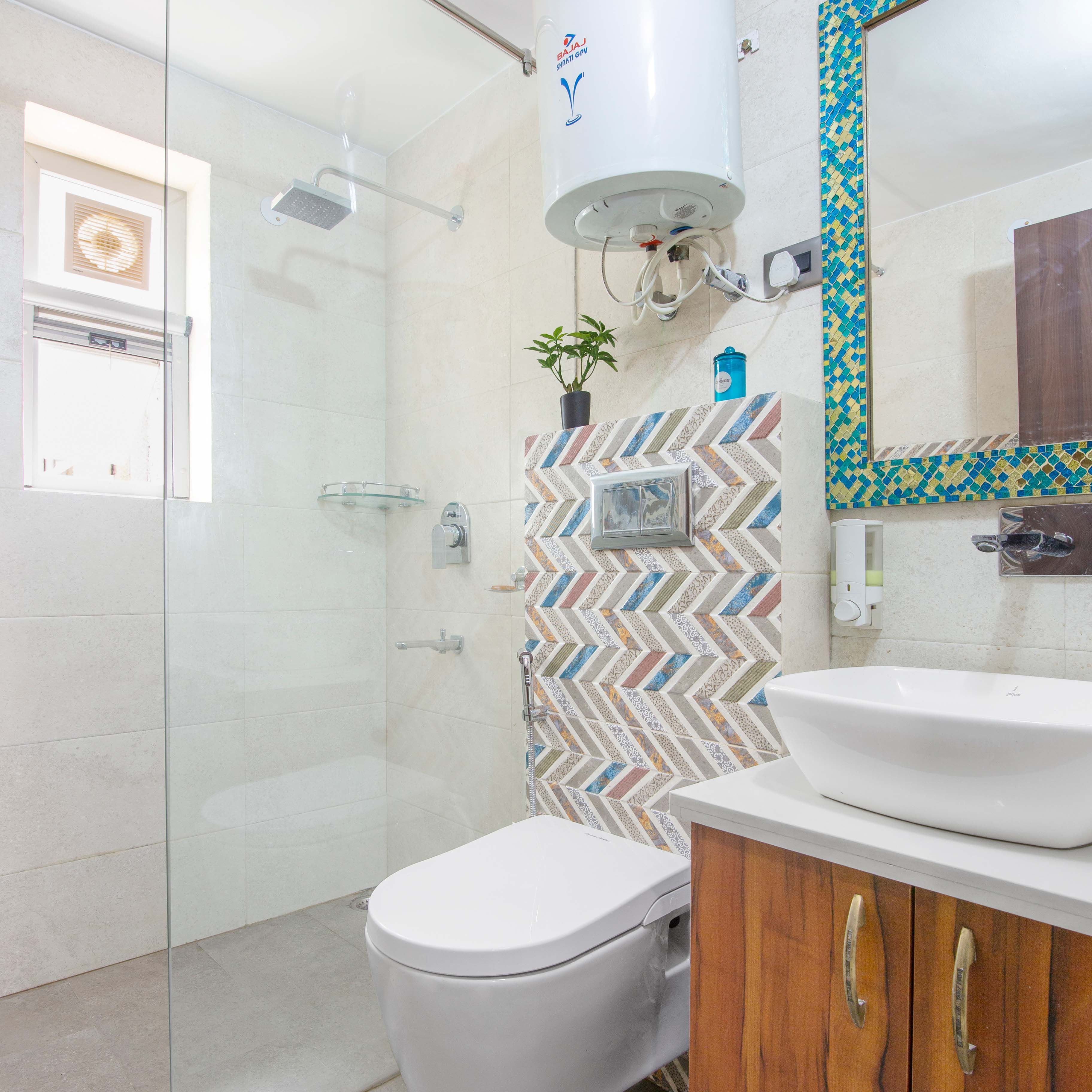 Small Bathroom Design With A Designer-Framed Mirror | Livspace