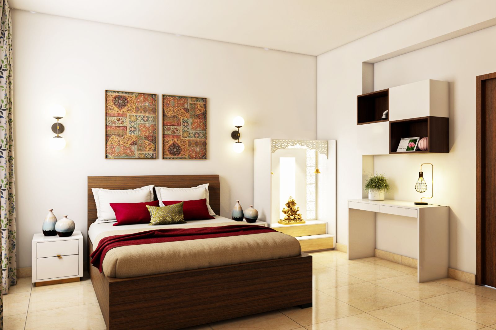 Spacious Guest Room Design With Vintage Wall Paintings | Livspace