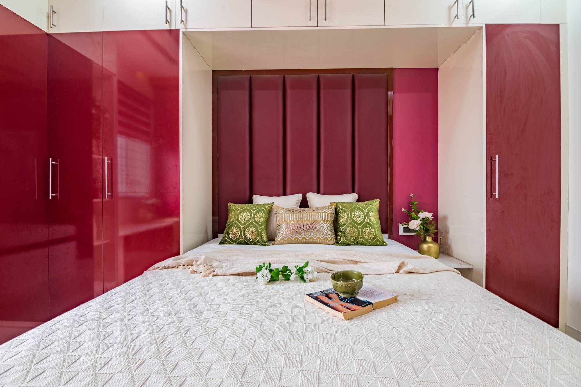 Spacious Guest Room Design With Red Wardrobe | Livspace