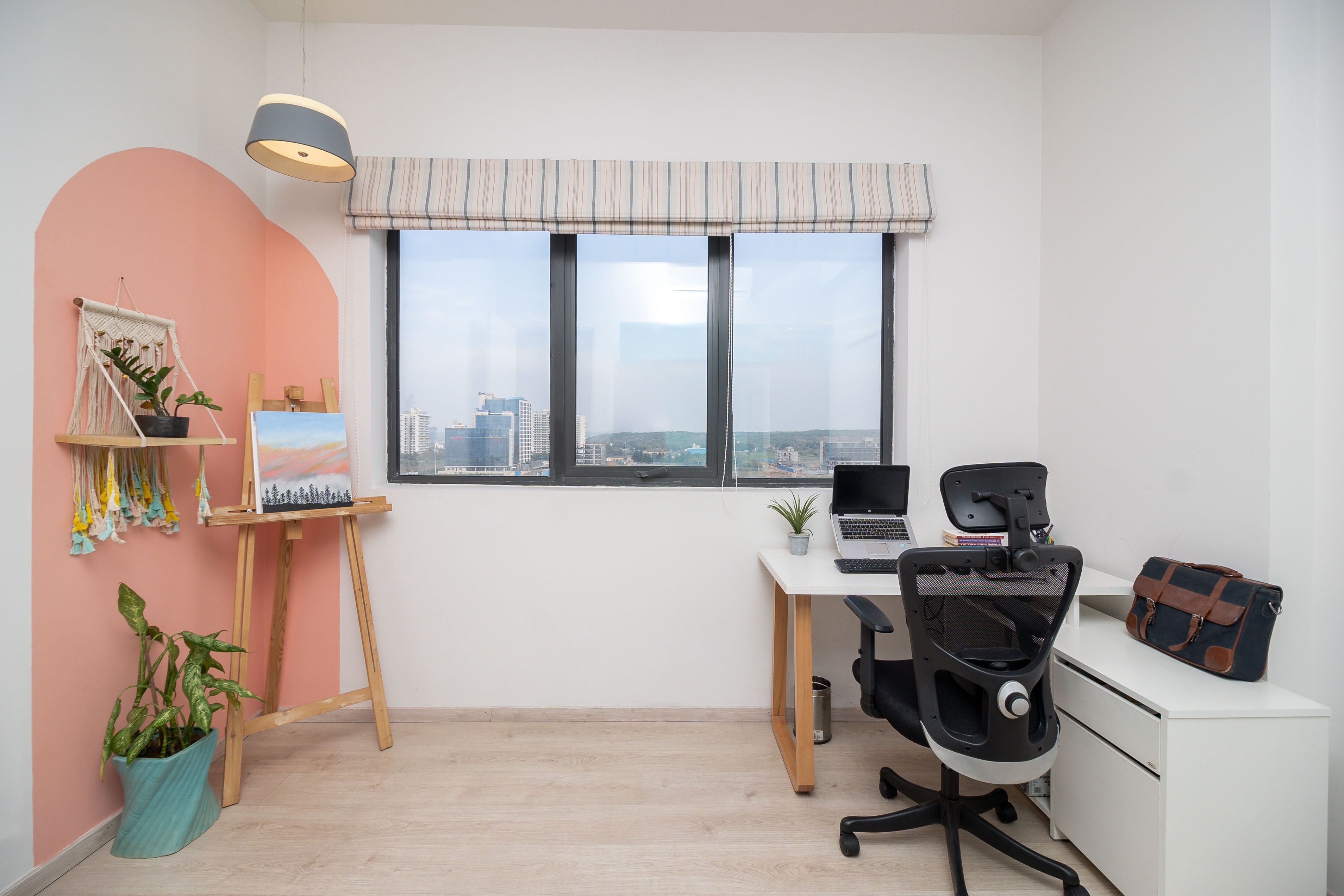 White And Pink Study Room Design | Livspace