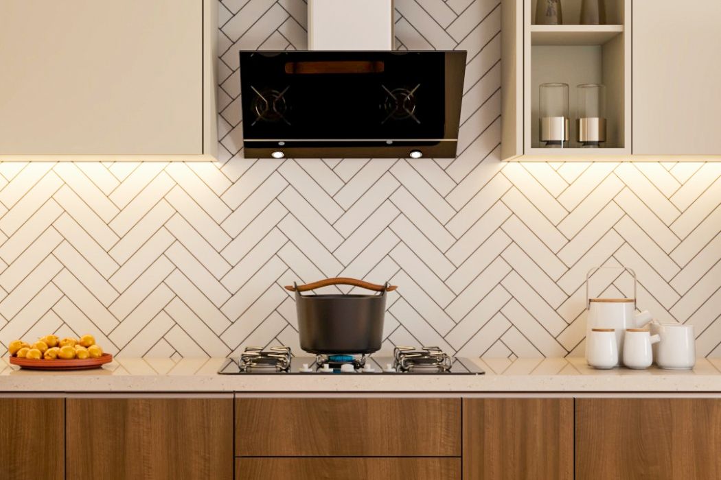 Herringbone-Patterned Wall Tiles Design | Livspace