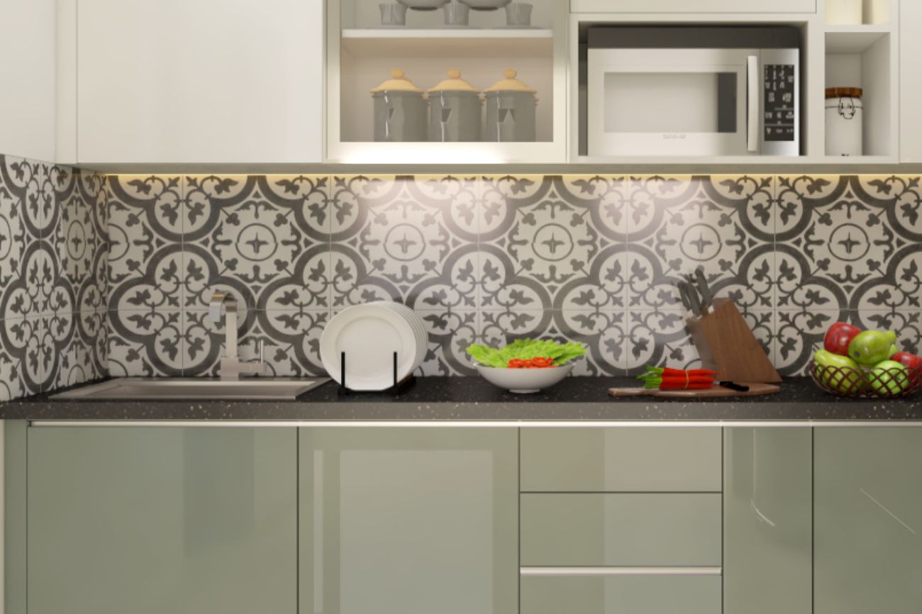 Multicolour Backsplash Tiles Design With A Matte Finish | Livspace