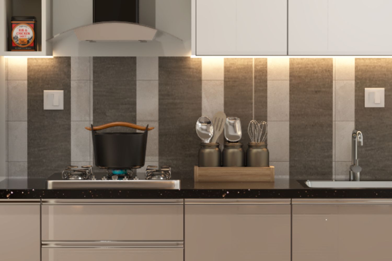 Cream And Grey Kitchen TIles Design | Livspace