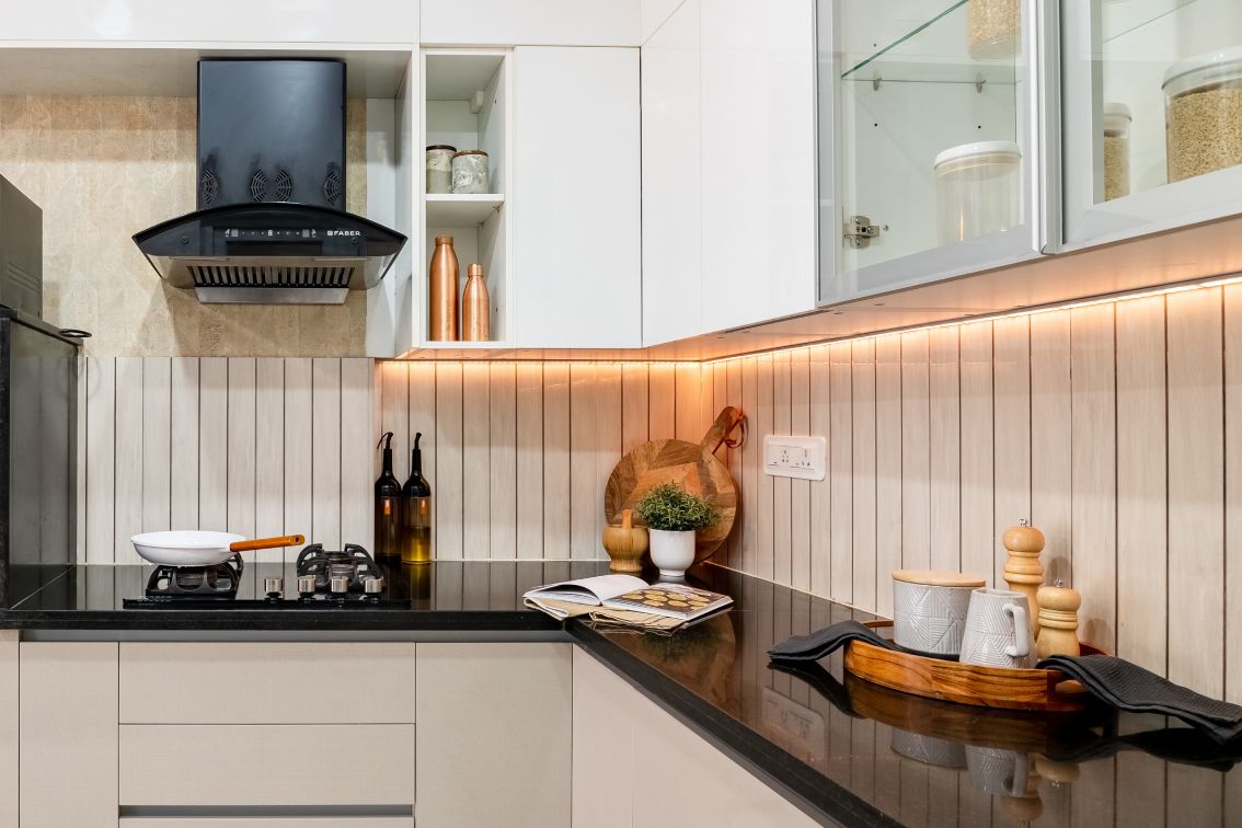 Beige Ceramic Wall Tiles Design For Kitchens | Livspace