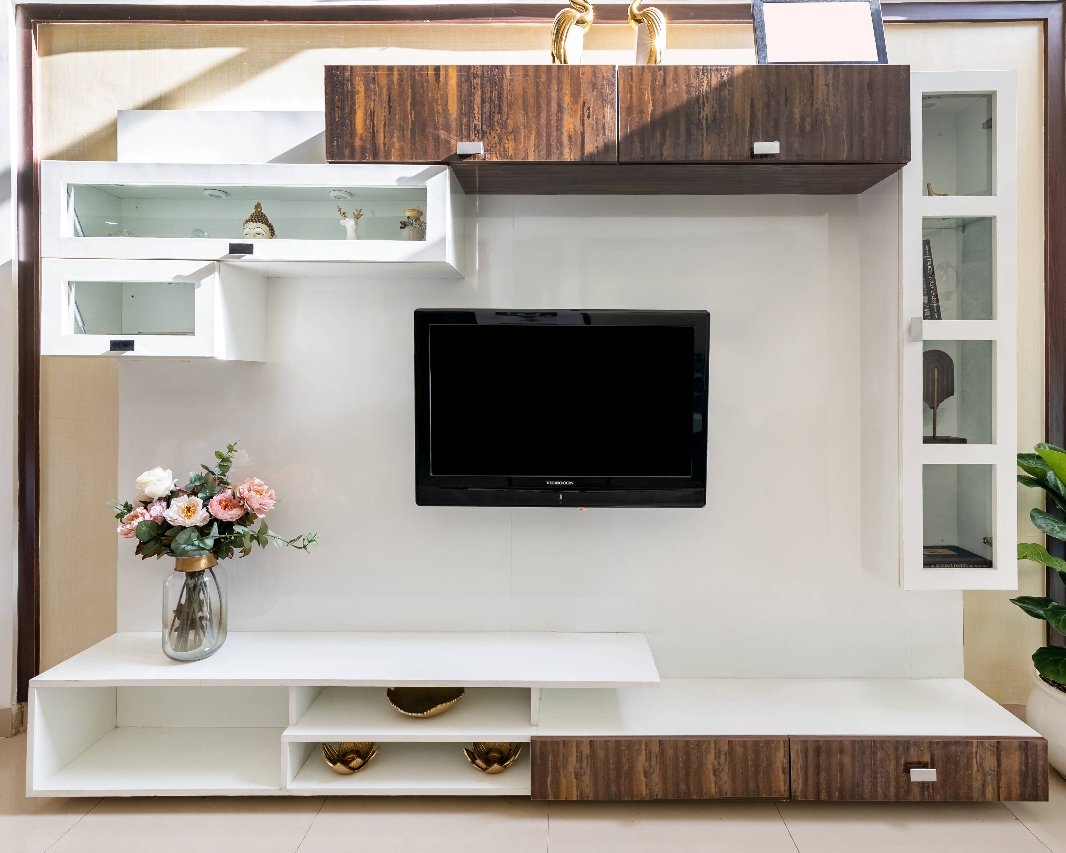 White TV Unit Design For Halls | Livspace