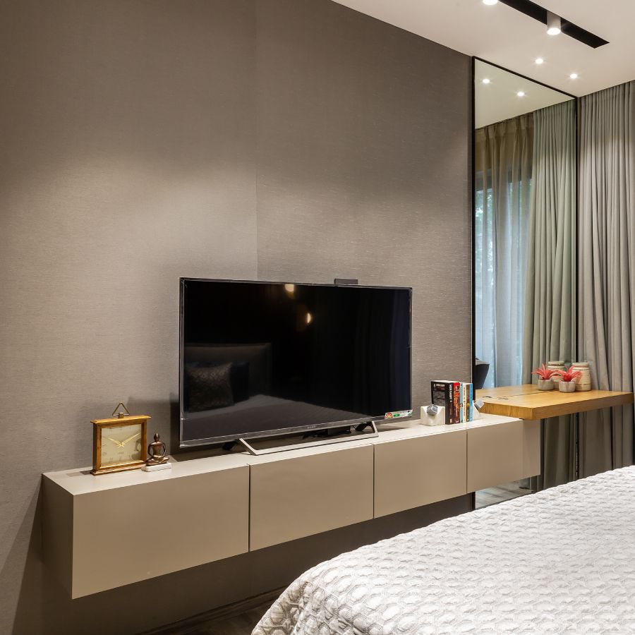 TV Unit Design With A Mirror | Livspace