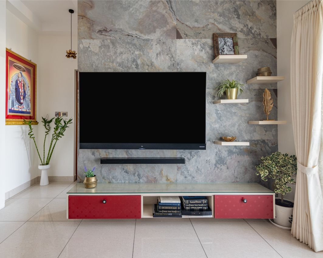 TV Cabinet Design With Wall Shelves | Livspace