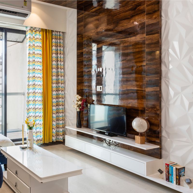 Spacious TV Cabinet Design With Brown Unit | Livsapace