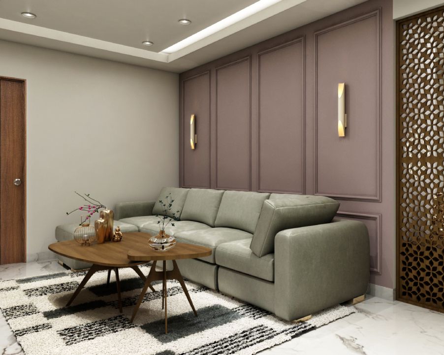 Dark Beige Wall Paint Design With Trims | Livspace