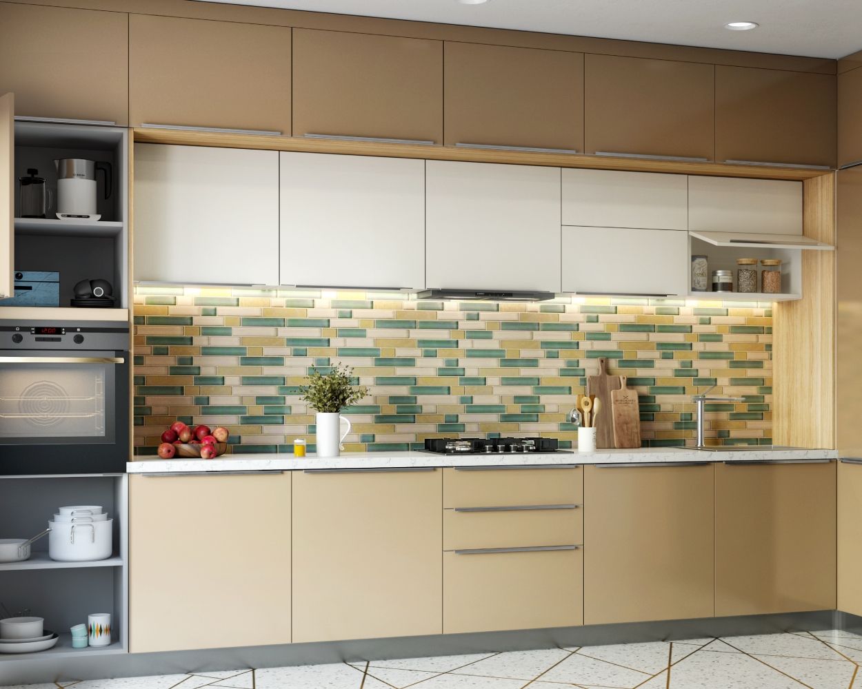 Multi Coloured Rectangular Subway Design For Tiles In Kitchen With High ...
