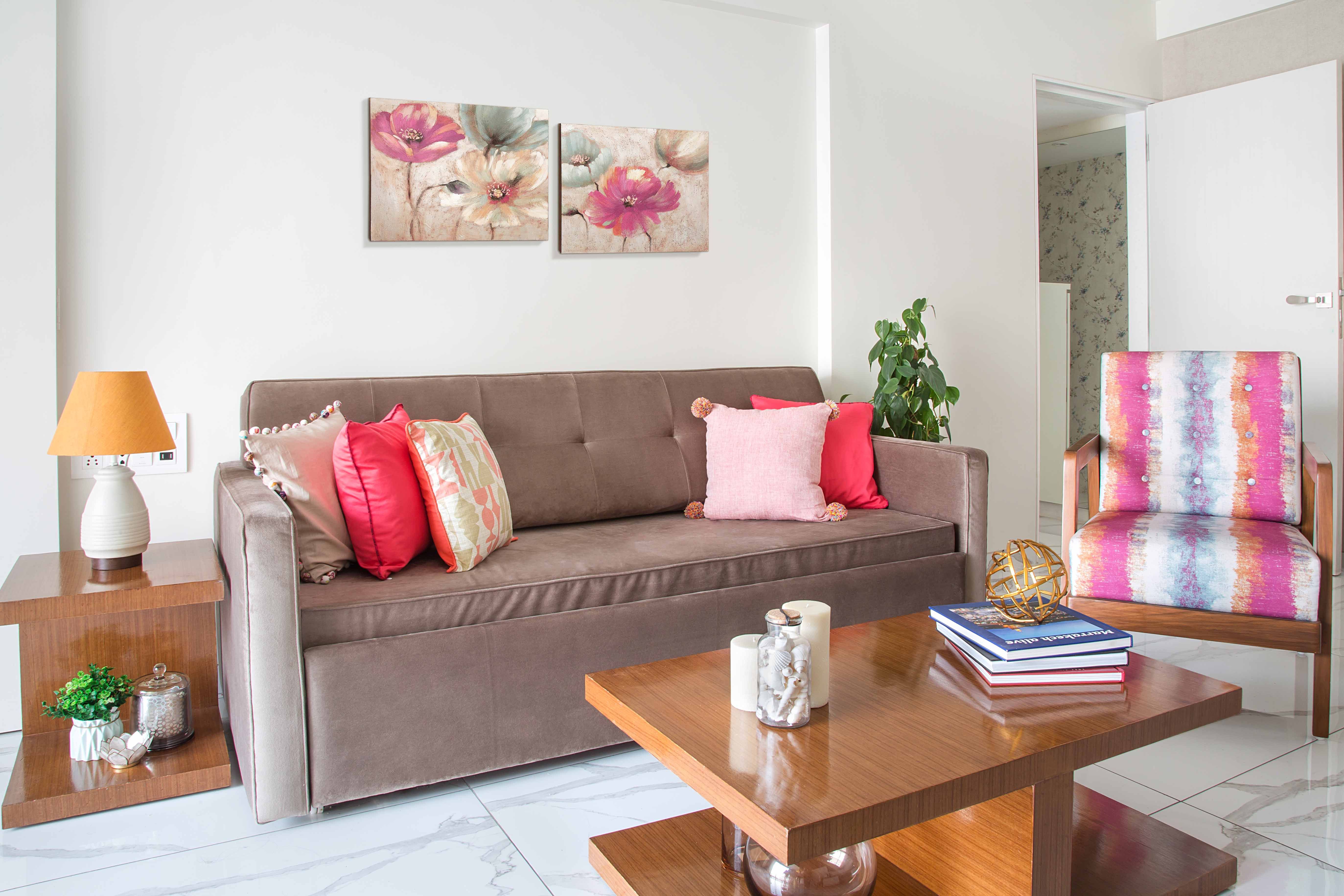 Mumbai 1-BHK Flat Design With Beige Living Room And Wooden Accents ...