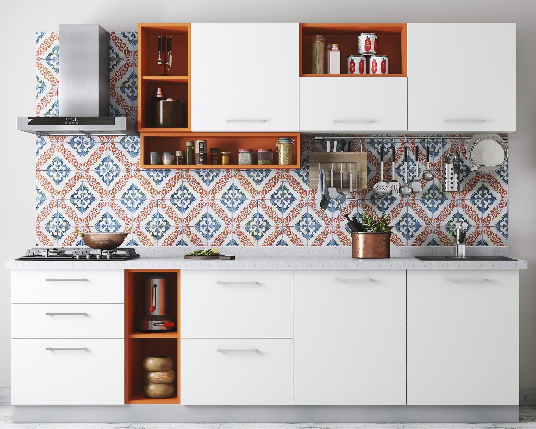 Multicoloured Ceramic Kitchen Tile Design With Moroccan Pattern | Livspace