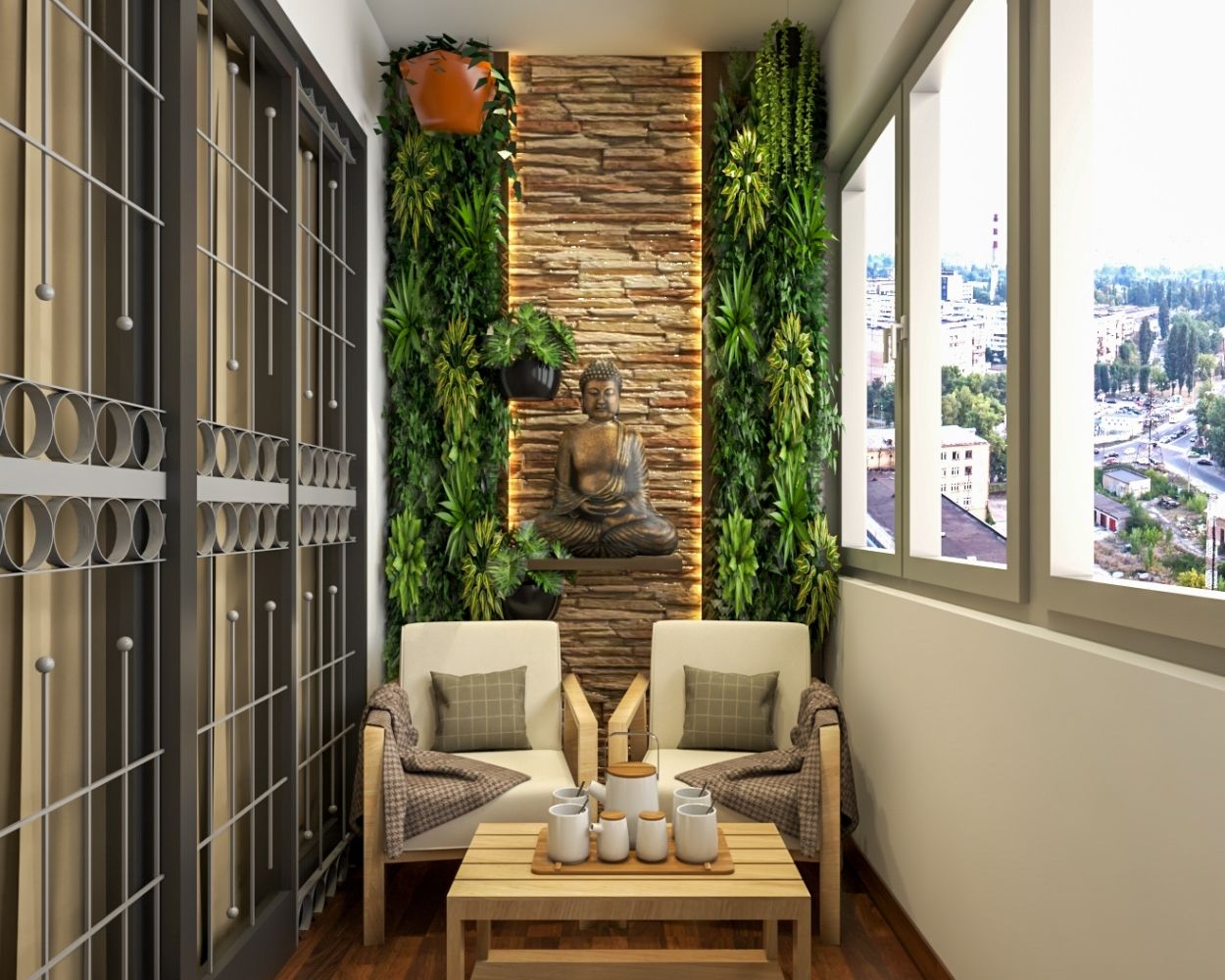 Wall Design With Brown And Beige Stone Cladding For Balconies | Livspace