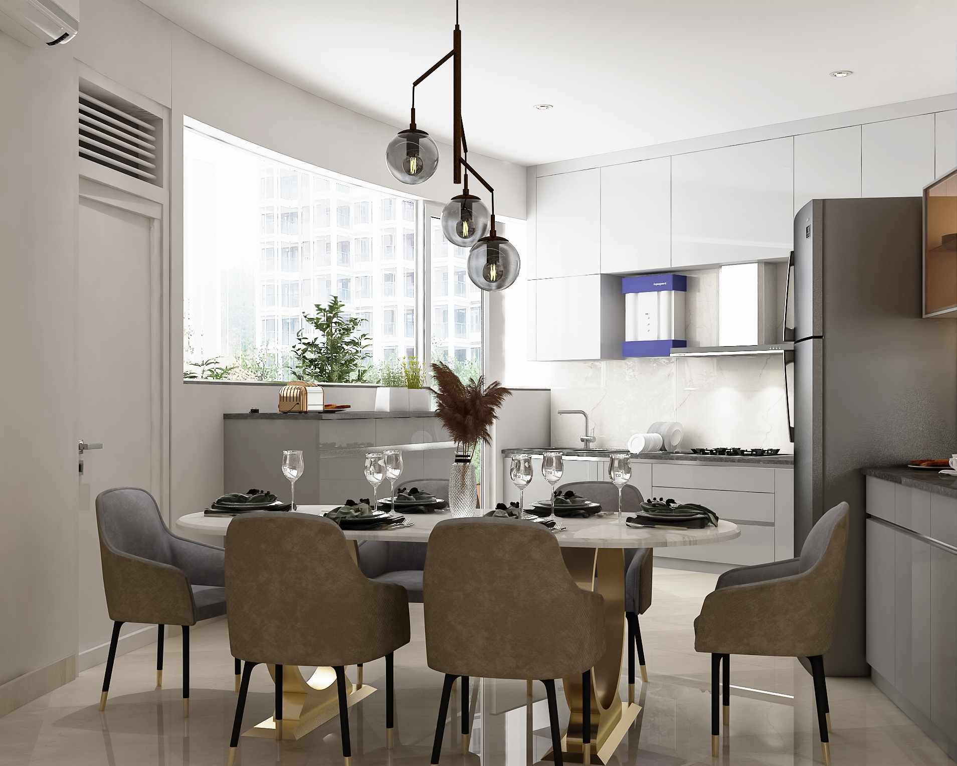 Spacious Dining Room With Ambient Lighting | Livspace