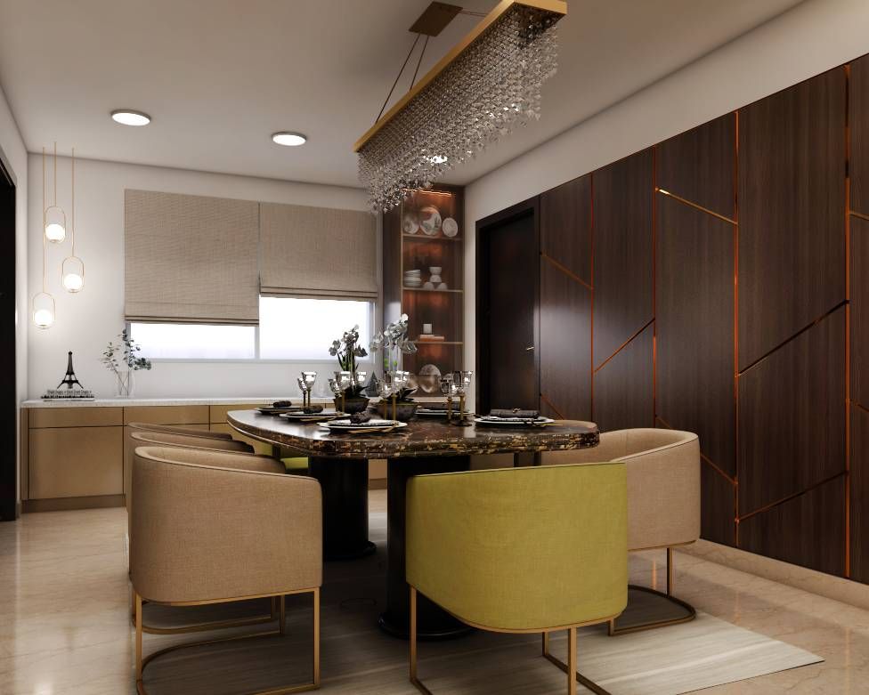 Spacious 8-Seater Dining Room Design With A Crockery Unit | Livspace