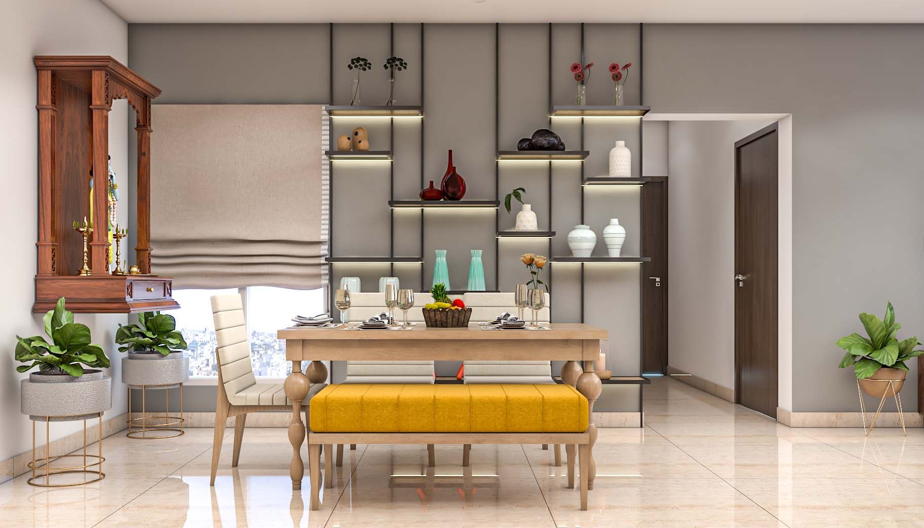 Contemporary Dining Room With Wall Ledges And Paneling | Livspace