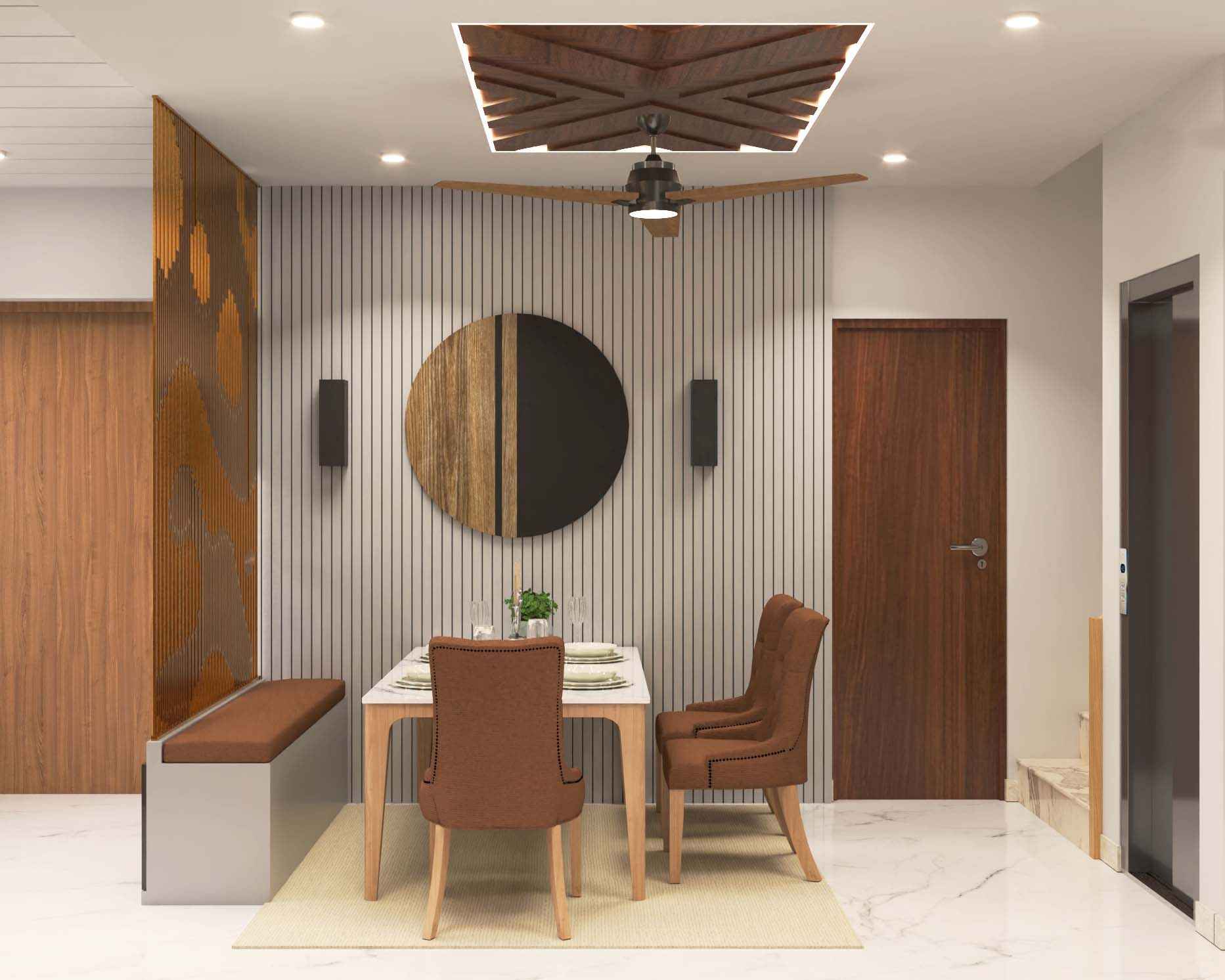 Spacious Dining Hall Design With Cove And Wall Lights | Livspace