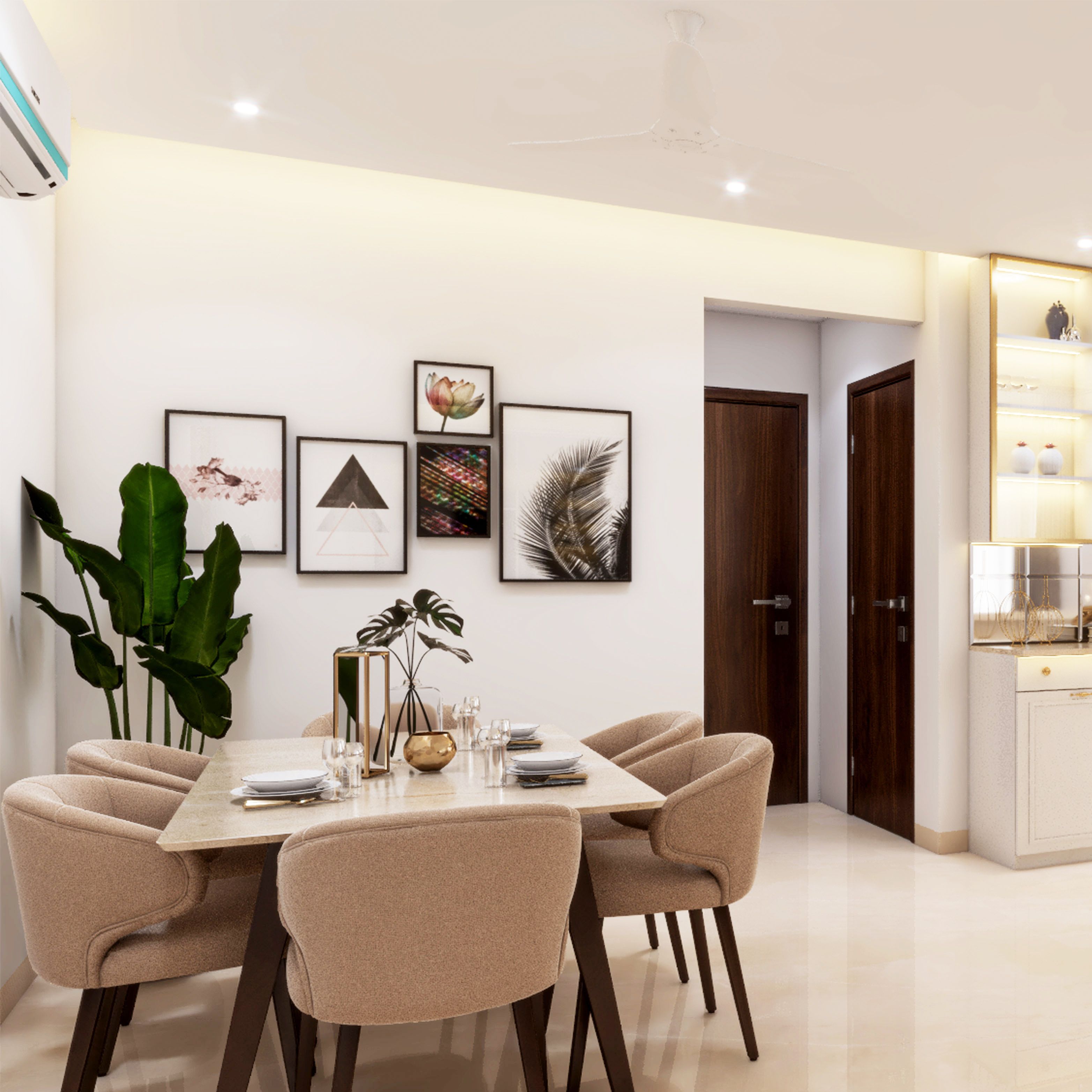 Spacious 6-Seater Dining Room With Indoor Plants | Livspace