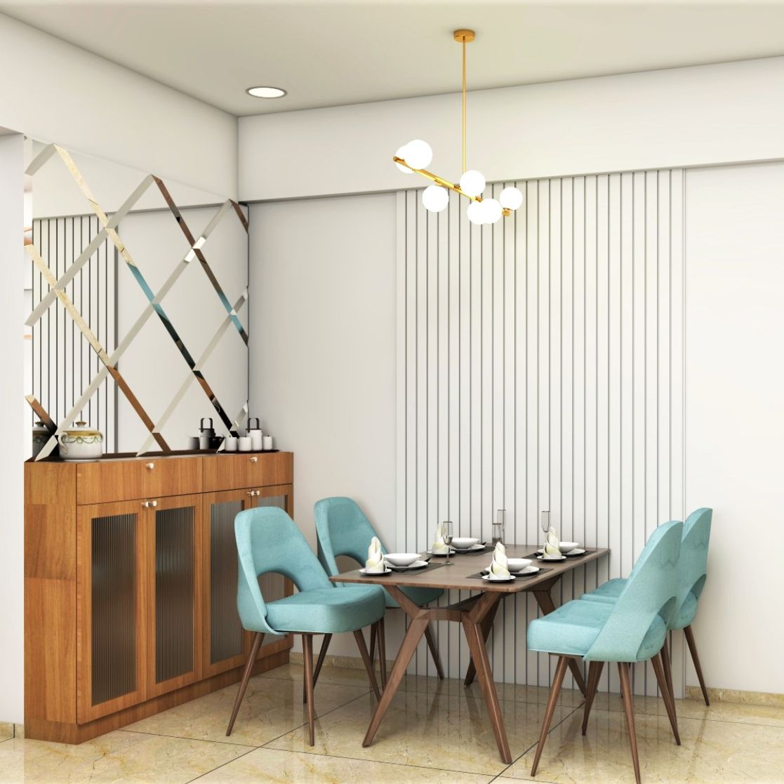 Compact 4-Seater Dining Room With Wooden Chairs | Livspace