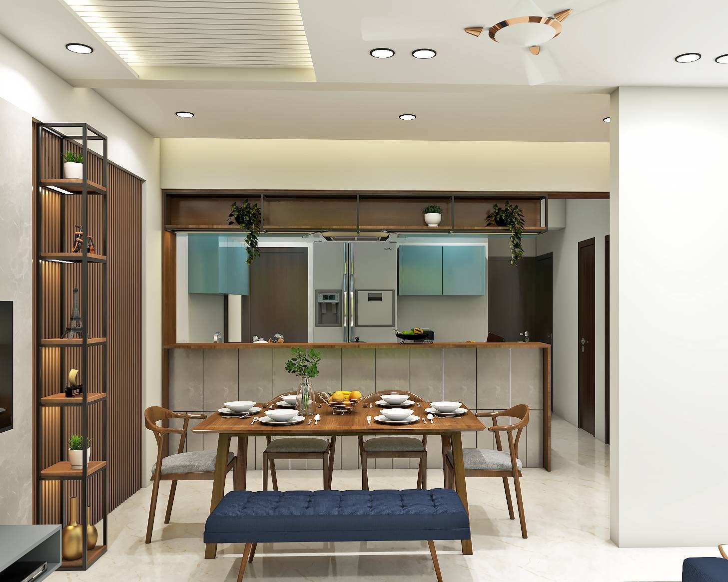 Spacious Dining Room With A Tall Storage Unit | Livspace