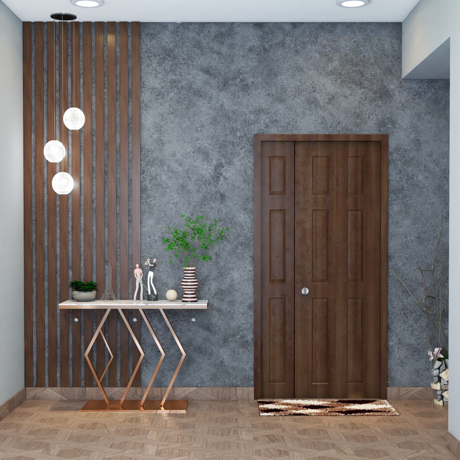 Simple Foyer Design With Wall Panelling | Livspace