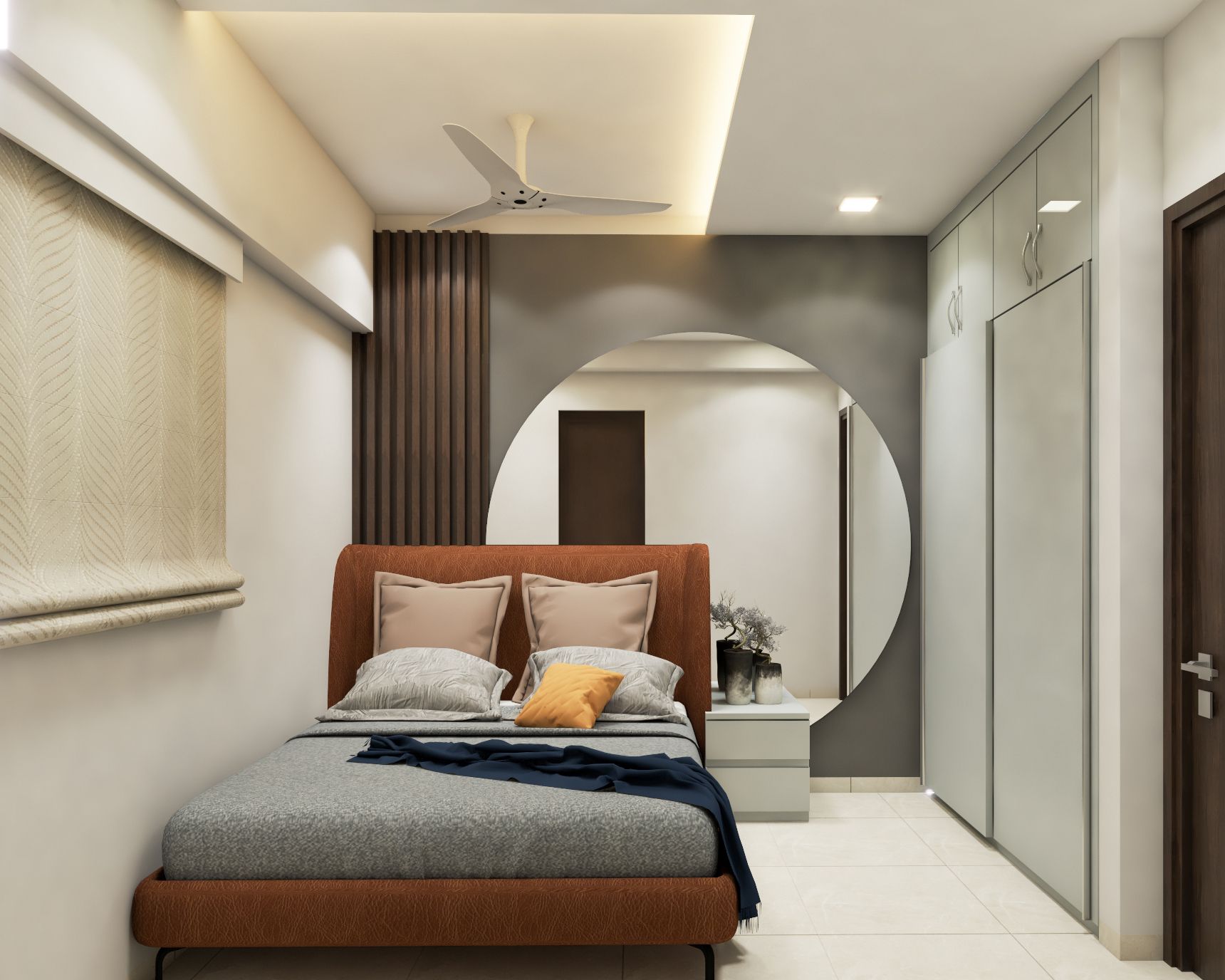 Modern Guest Bedroom With Sliding Door Wardrobe | Livspace