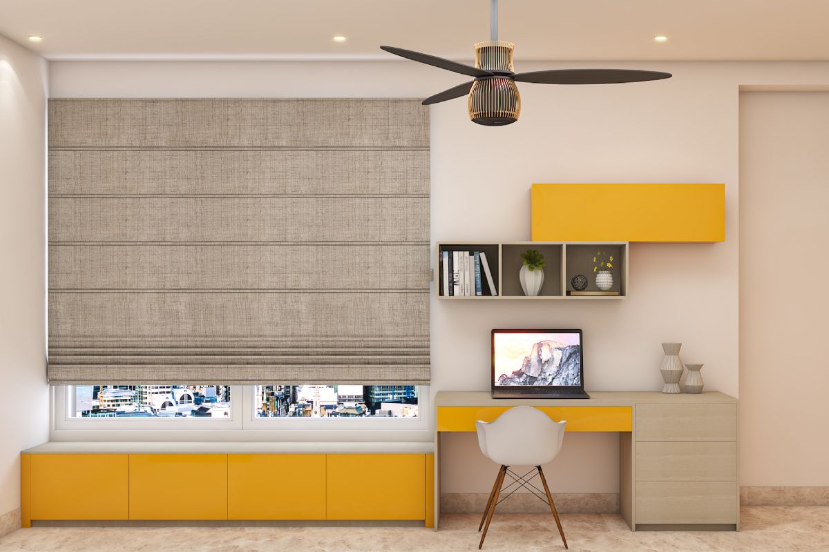 Compact Study Room Design Integrated With Window Seating